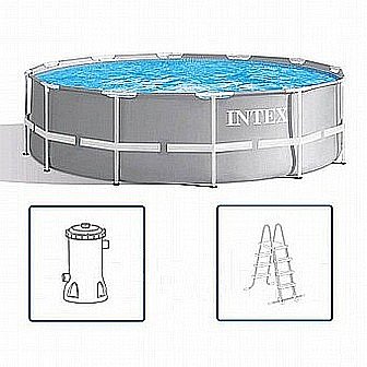 בריכה צינורות 366X99 INTEX כולל משאבה וסולם דגם 26716